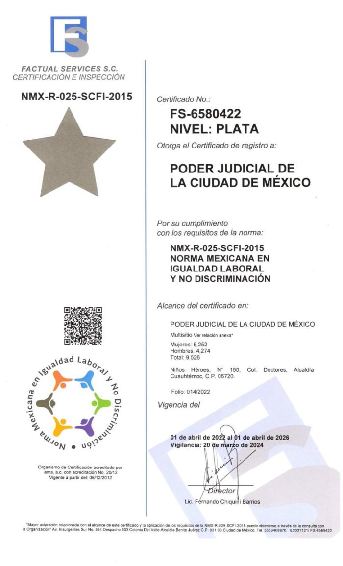 Poder Judicial CDMX | LOGRA PJCDMX CERTIFICACIÓN EN IGUALDAD LABORAL Y NO DISCRIMINACIÓN